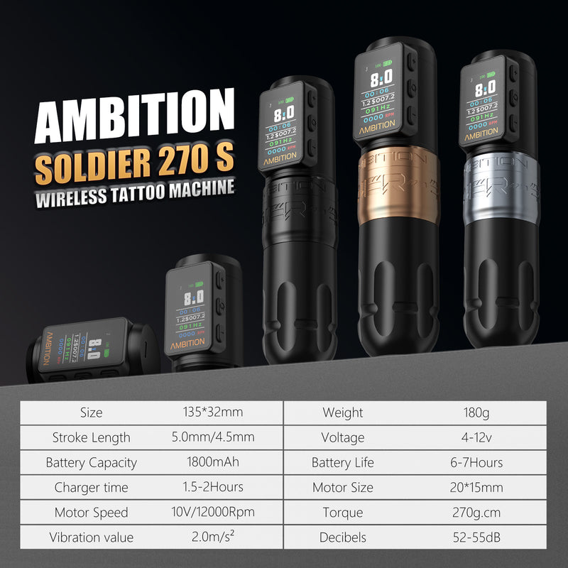 Ambition Soldier270 S Wireless Tattoo Machine – Ambition Tattoo