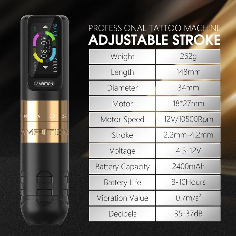Ambition Seher Adjustable Stroke Wireless Tattoo Machine Pen – Ambition ...